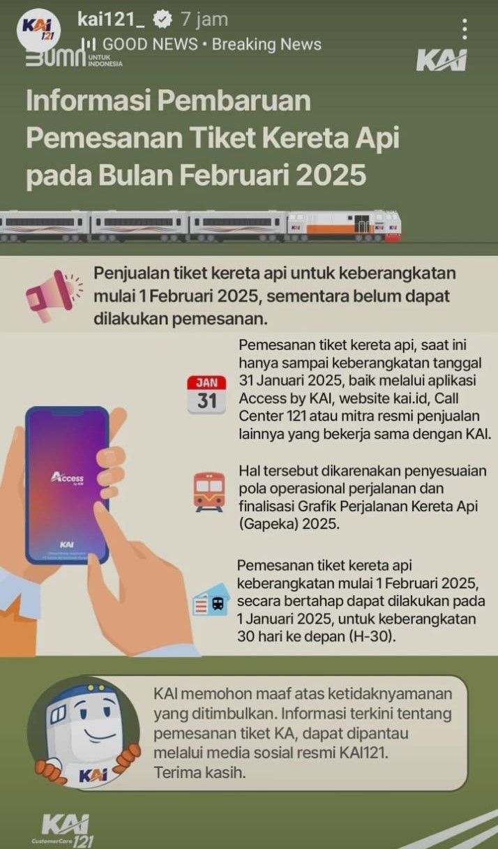 Perubahan Jadwal Pemesanan Tiket Kereta Api Februari 2025: Berikut Ini ...